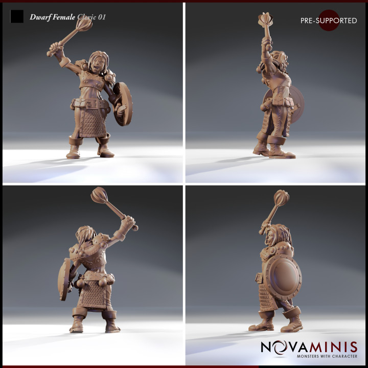 3D Printable Dwarf Female Cleric 01 by NovaMinis