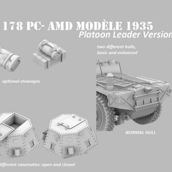 3D Printable Panhard 178 PC - PLATOON LEADER version, 3 different variations in this pack by ...