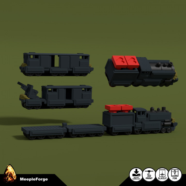3D Printable Armoured Train and Tracks WW2 (v2) by Andy at MeepleForge