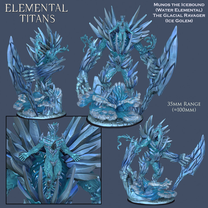3D Printable Ice Golem + Water Elemental Combo by Ronin Arts Workshop
