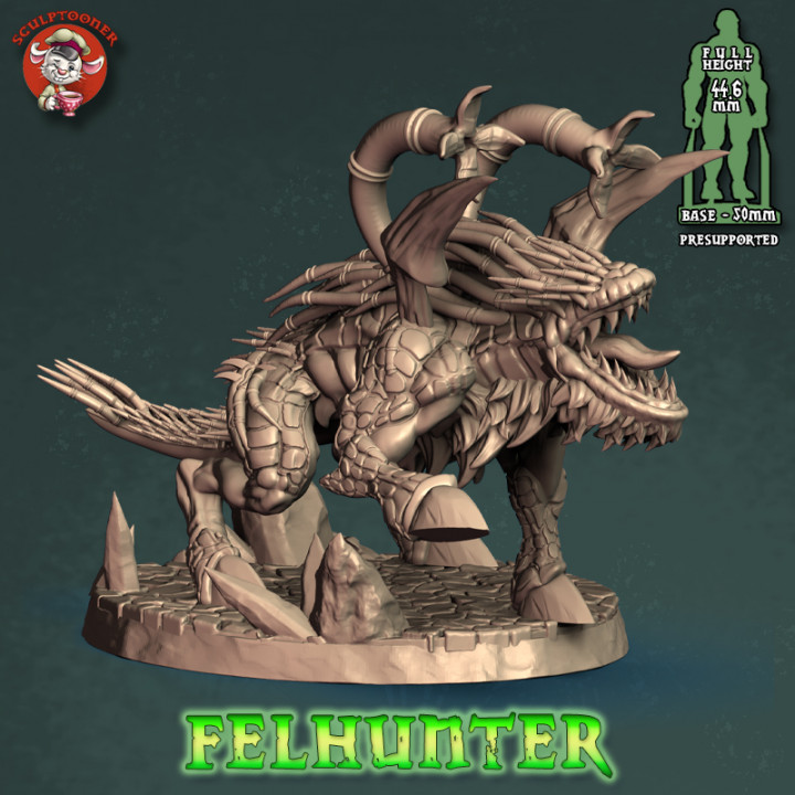 3D Printable Felhunter - 32mm scale pre-supported miniature by SCULPTOONER