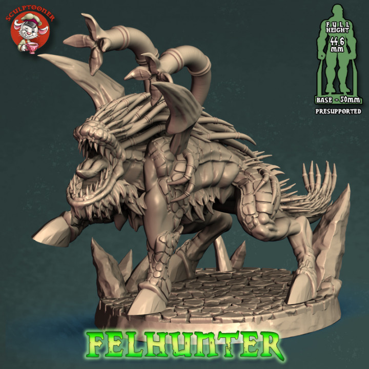 3D Printable Felhunter - 32mm scale pre-supported miniature by SCULPTOONER