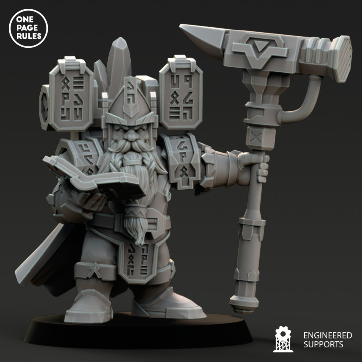 3D Printable Dwarf Champion (Rune Master) - Dwarf Guilds by One Page Rules