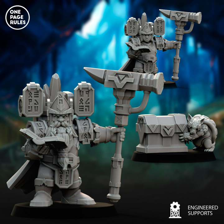 3D Printable Dwarf Champion (Rune Master) - Dwarf Guilds by One Page Rules