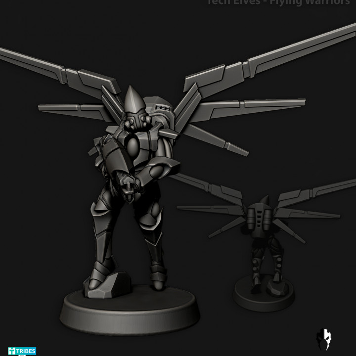 3D Printable Tech Elves - Flying Warriors by Edge Miniatures