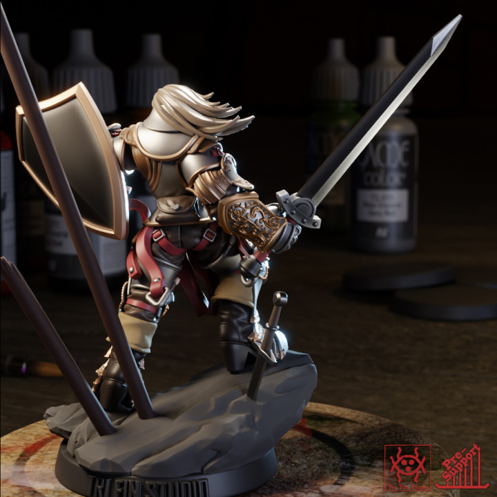 3D Printable Adventurer - Heavy Armored Female Knight by Tri Fin Studio