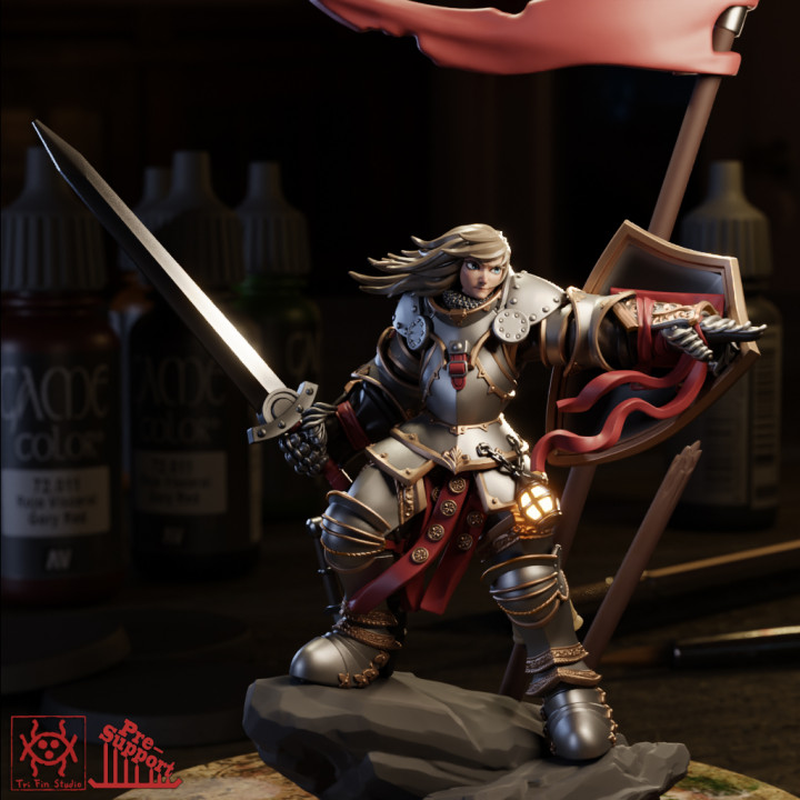 3D Printable Adventurer - Heavy Armored Female Knight by Tri Fin Studio