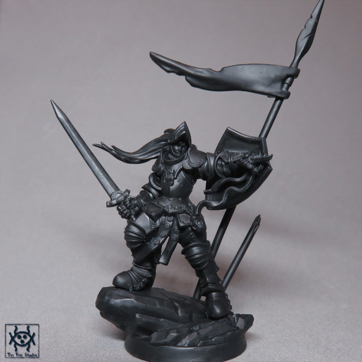 3D Printable Adventurer - Heavy Armored Female Knight by Tri Fin Studio