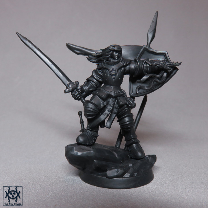 3D Printable Adventurer - Heavy Armored Female Knight by Tri Fin Studio