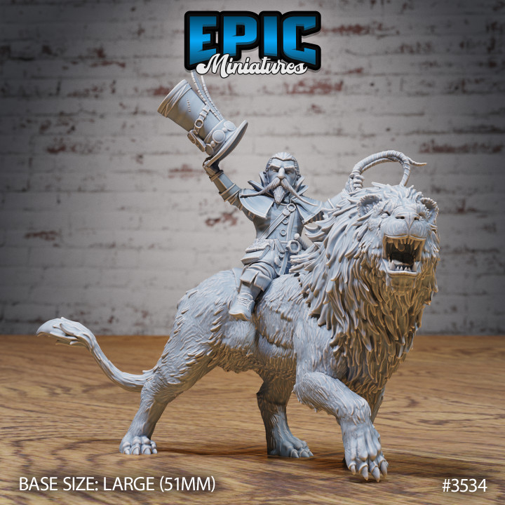 3D Printable Halfling Animal Tamer Lion Riding / Carnival Gnome Artist ...