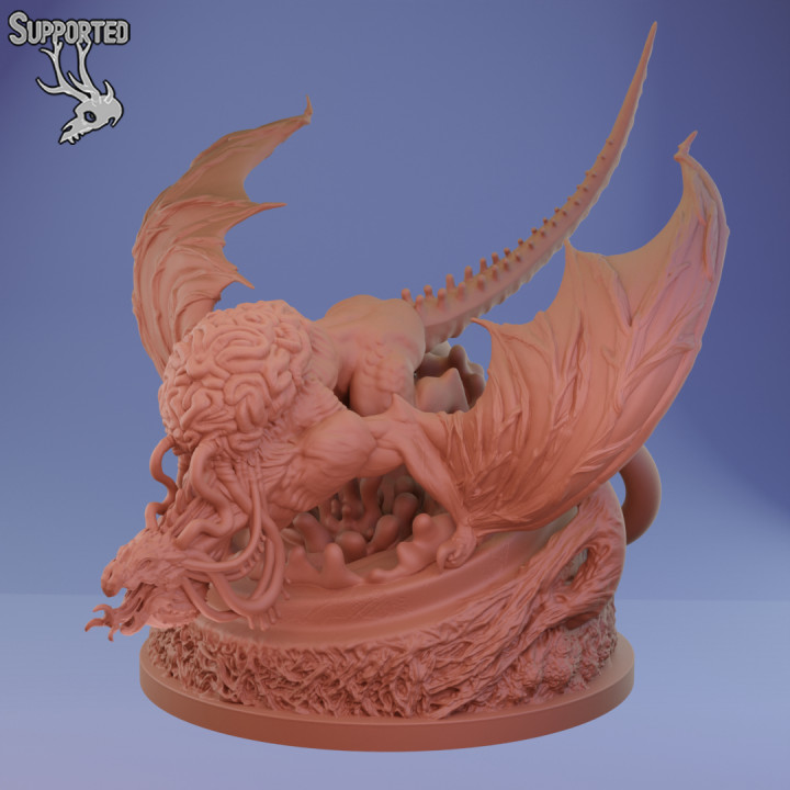 3D Printable Elder Brain Dragon (80mm Base) by Zio