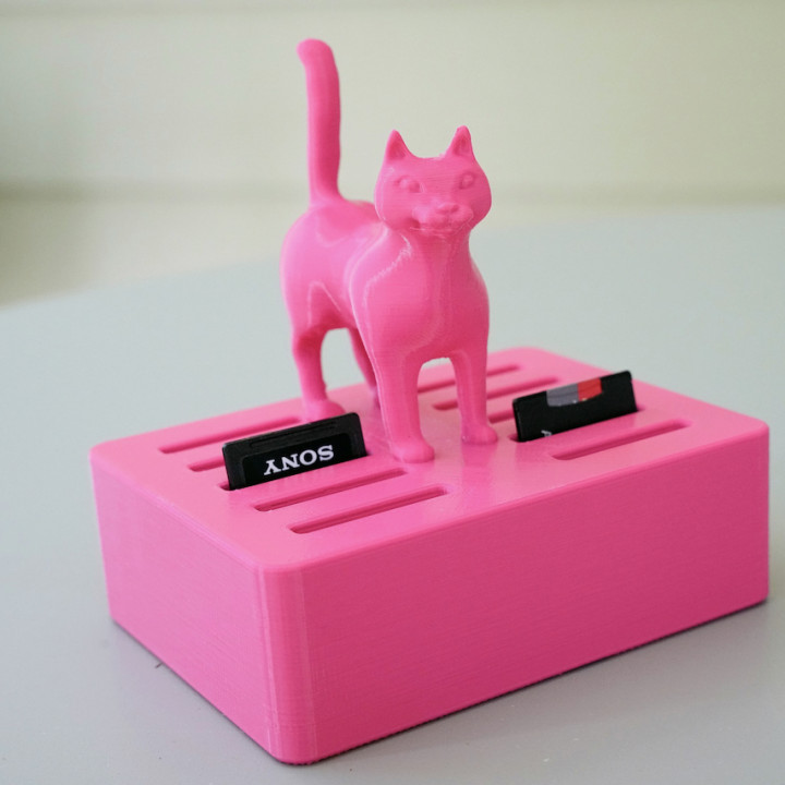 3D Printable Cat SD Card holder by Philippe Barreaud