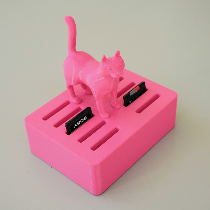 3D Printable Cat SD Card holder by Philippe Barreaud