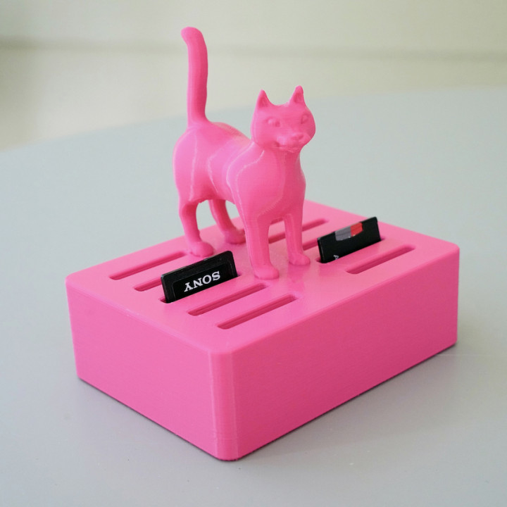 3D Printable Cat SD Card holder by Philippe Barreaud