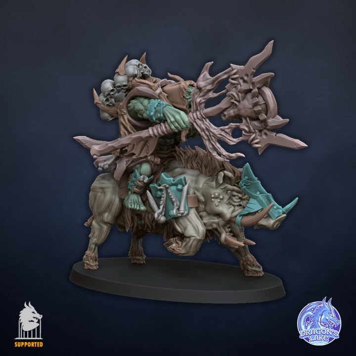 3D Printable Orc shaman on wild boar by Dragon's Lake Miniaturas