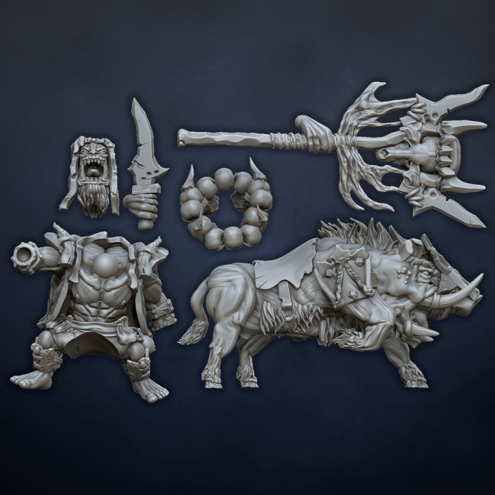 3D Printable Orc shaman on wild boar by Dragon's Lake Miniaturas