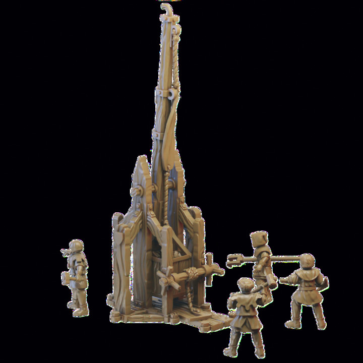 3D Printable Medieval Trebuchet Miniature (32mm, modular) by Juhász Gergely