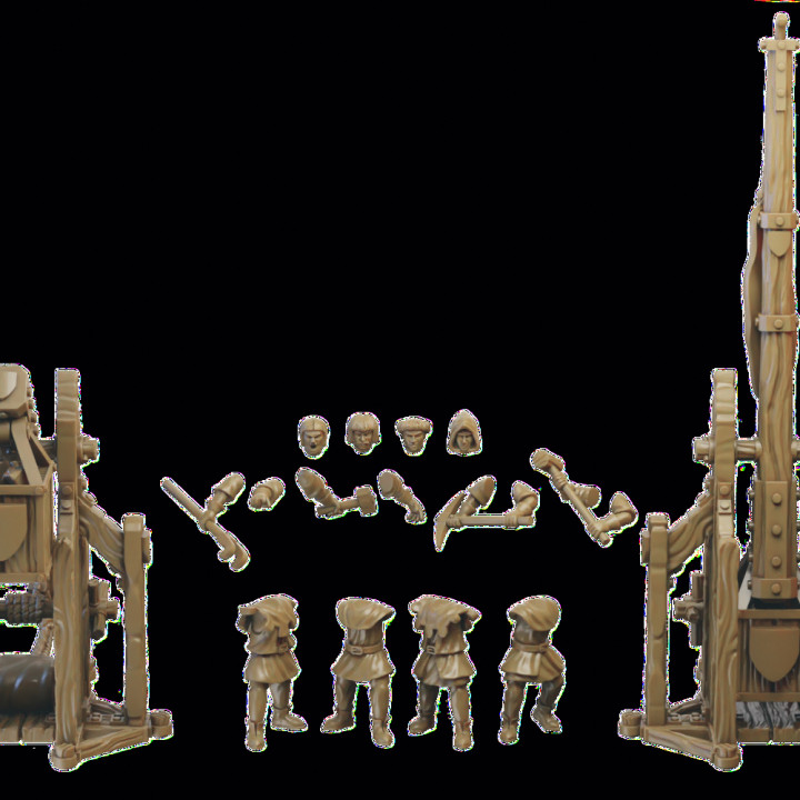 3D Printable Medieval Trebuchet Miniature (32mm, modular) by Juhász Gergely
