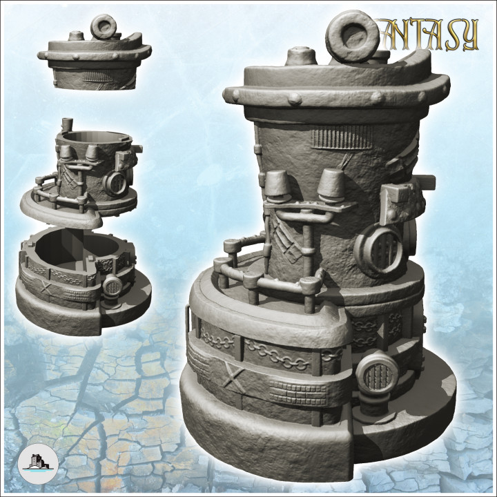 3D Printable Round steampunk building with pipes and metal door (1 ...