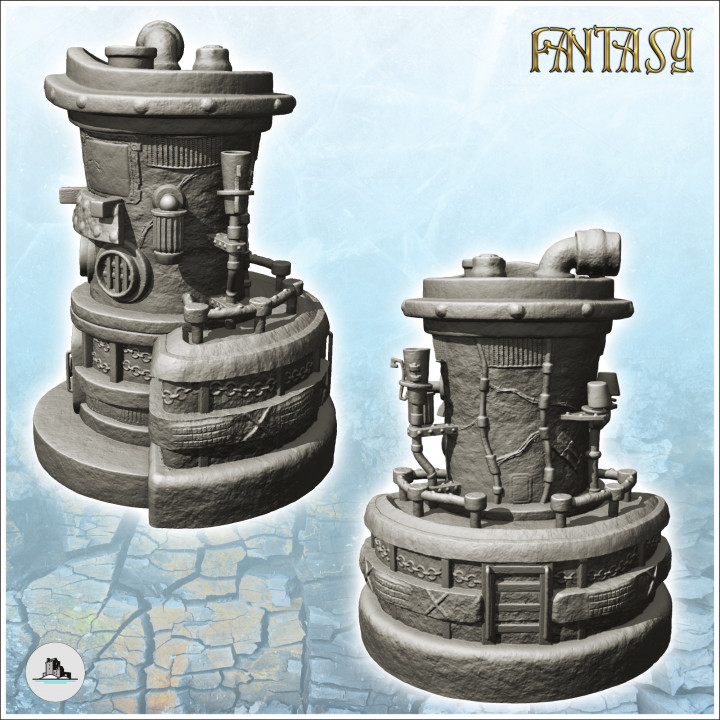 3D Printable Round steampunk building with pipes and metal door (1 ...