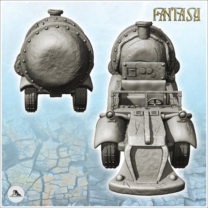 3D Printable Steampunk sedan car with large rear power plant (2 ...