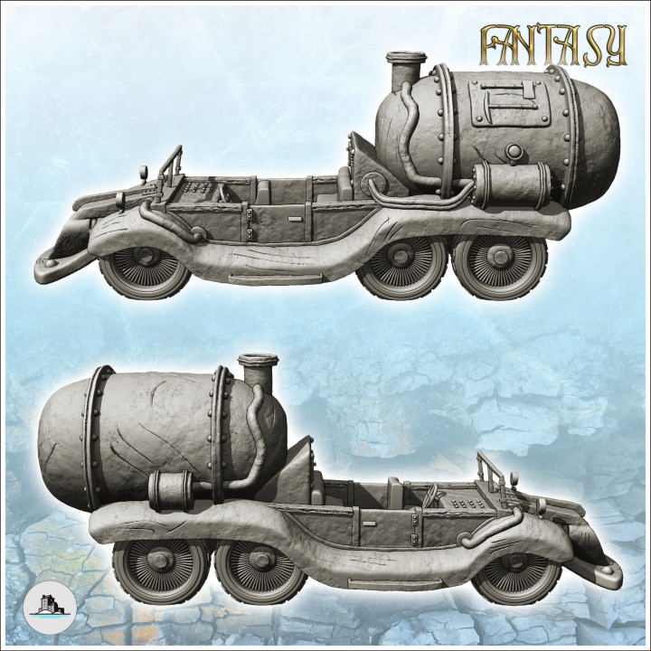 3D Printable Steampunk sedan car with large rear power plant (2 ...