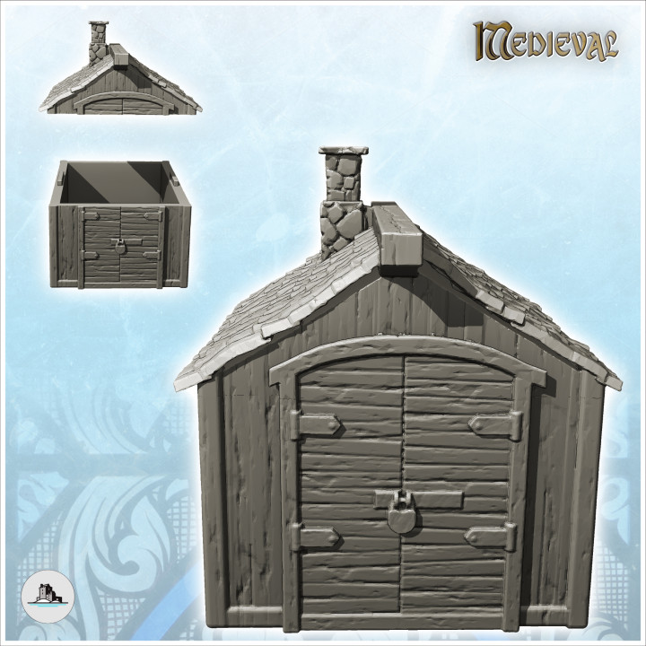 3D Printable Medieval wooden warehouse with slate roof and chimney (6 ...