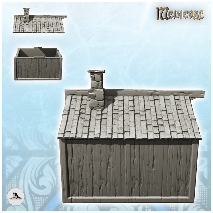 3D Printable Medieval wooden warehouse with slate roof and chimney (6 ...