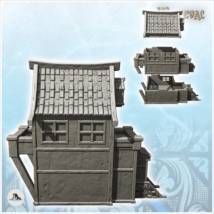 3D Printable Large medieval building with curved roof and access ...