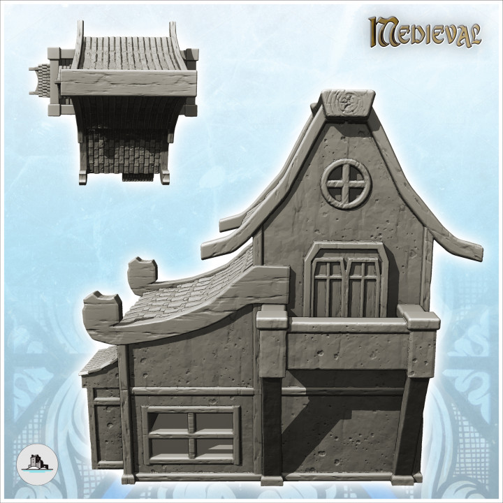 3D Printable Large medieval building with curved roof and access ...