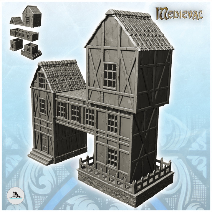 3D Printable Large medieval half-timbered building with suspended ...