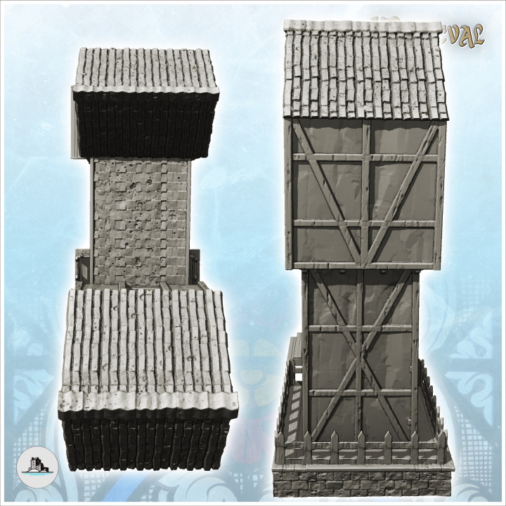 3D Printable Large medieval half-timbered building with suspended ...