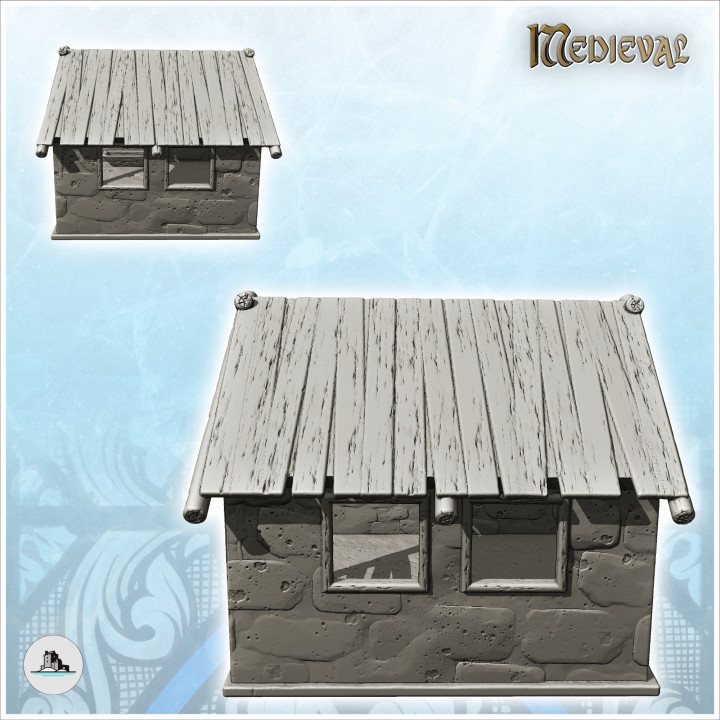 3D Printable Open medieval stable with drinking trough and wooden roof ...
