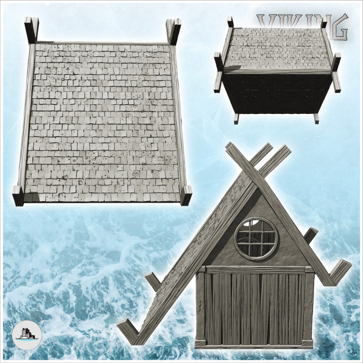 3D Printable Medieval house with sloping roof and large wooden beams ...