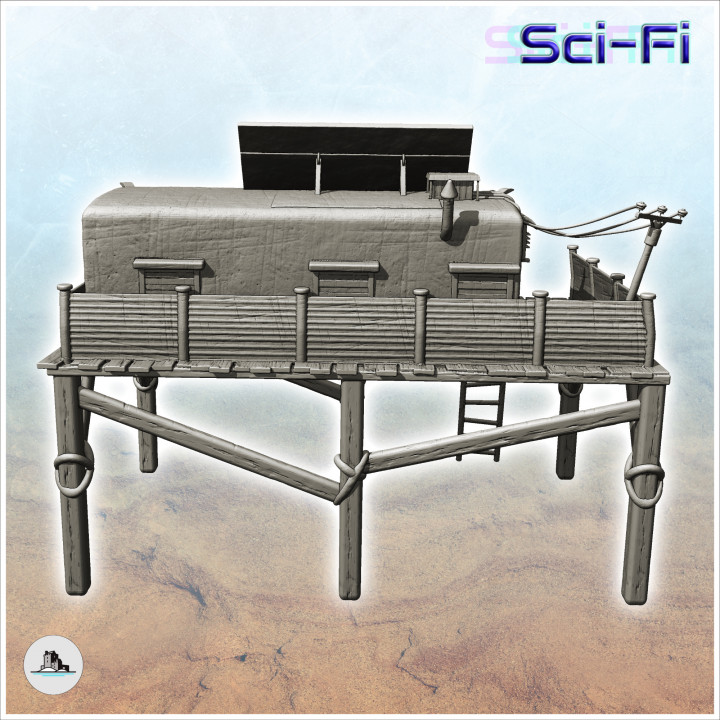3D Printable Post-apocalyptic house on stilts with solar panels and ...
