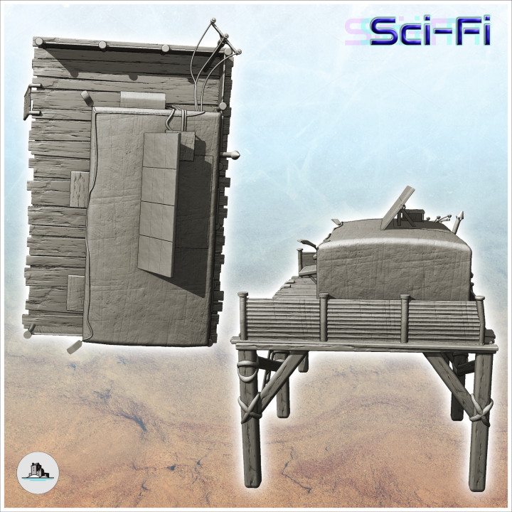 3D Printable Post-apocalyptic house on stilts with solar panels and ...