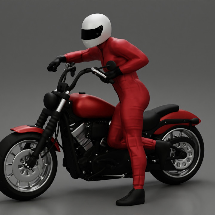 3D Printable Motorbiker standing pushing his motorbike by 3DGeschaft ...