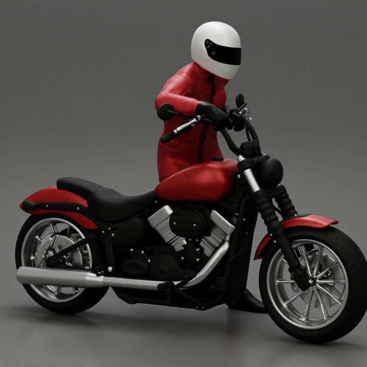 3D Printable Motorbiker standing pushing his motorbike by 3DGeschaft ...