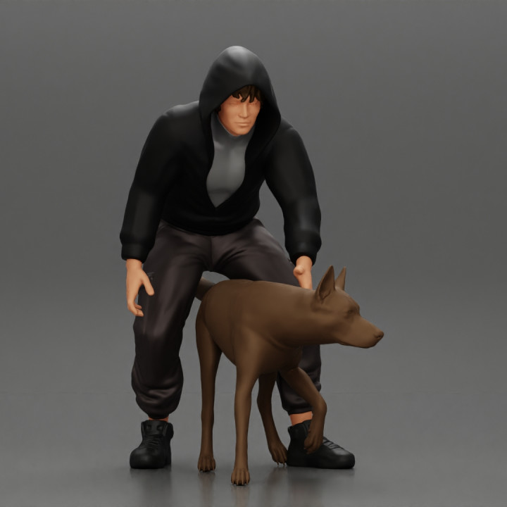 3D Printable gangster homie in hoodie and short with his dog on the ...