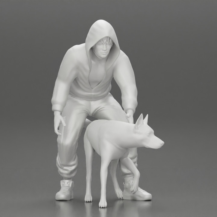 3D Printable gangster homie in hoodie and short with his dog on the ...