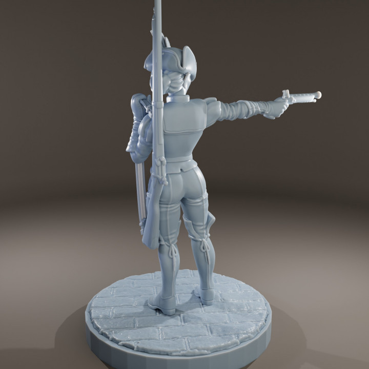 3D Printable Calantha - Dark Elf Gunslinger Pose 2 by Rogue Hero Minis