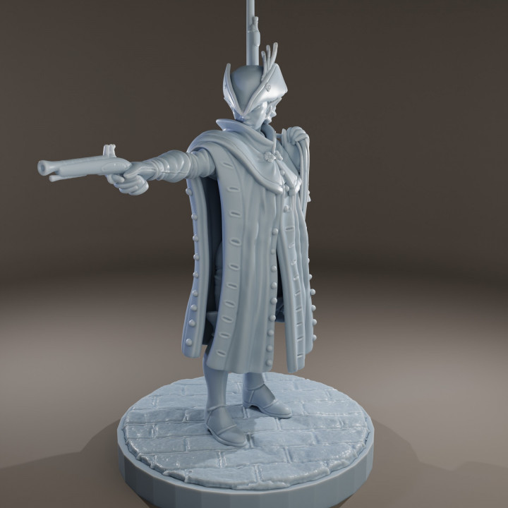 3D Printable Calantha - Dark Elf Gunslinger Pose 2 by Rogue Hero Minis