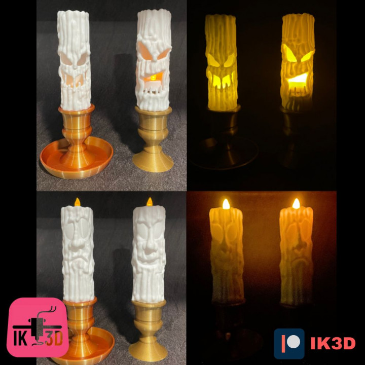 3D Printable CREEPY CANDLES SET OF 5 + CANDLESTICK - EASY PRINT by IK3D