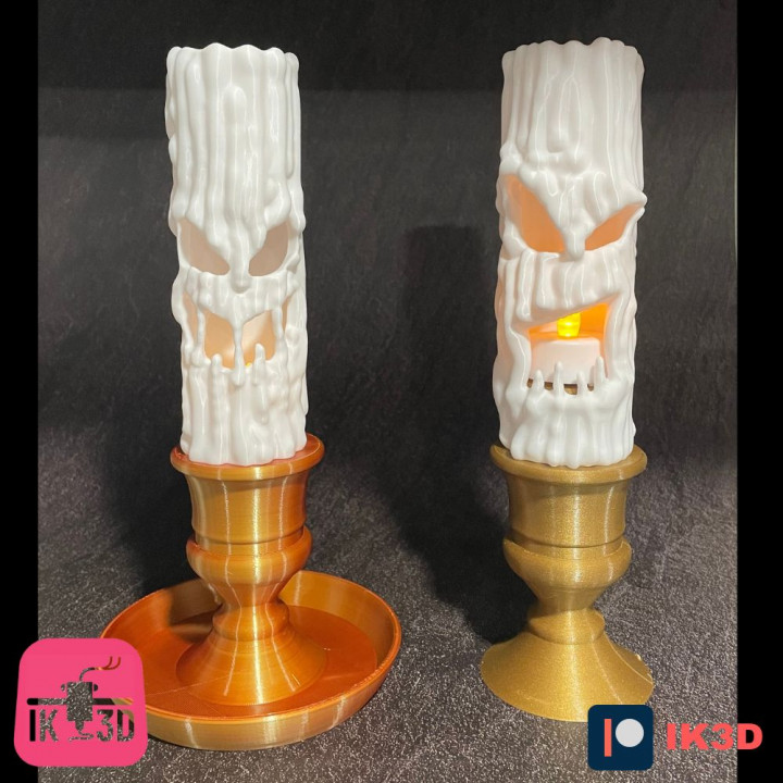 3D Printable CREEPY CANDLES SET OF 5 + CANDLESTICK - EASY PRINT by IK3D