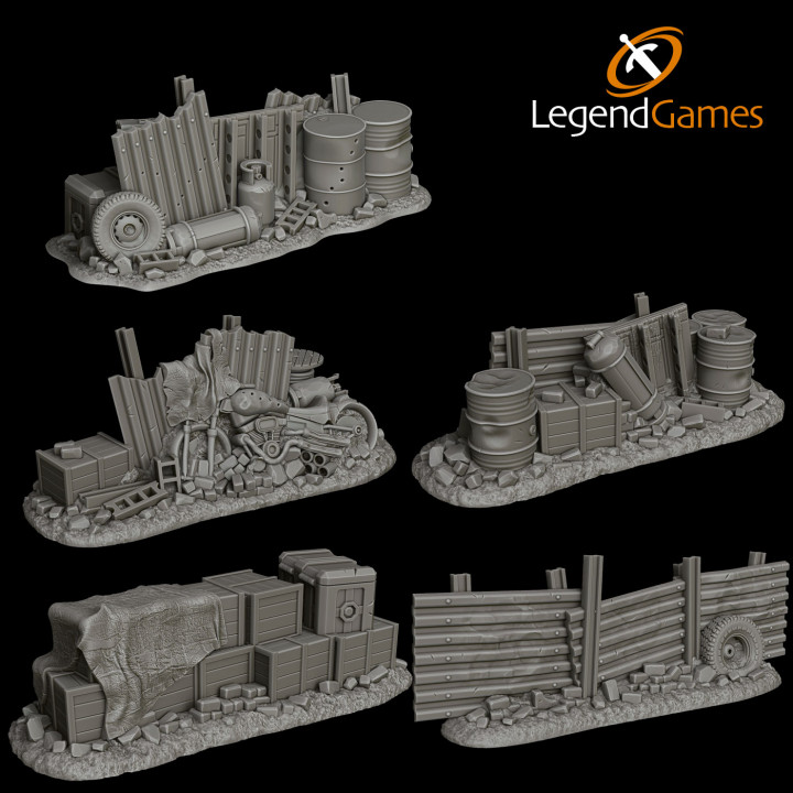 3D Printable LegendGames Barricade set - Post Apocalypse by Legend Games