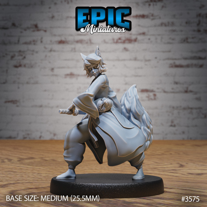 3d Printable Kitsune Spirit Warrior Set Fox Humanoid Nine Tailed Female Sorcerer Japanese