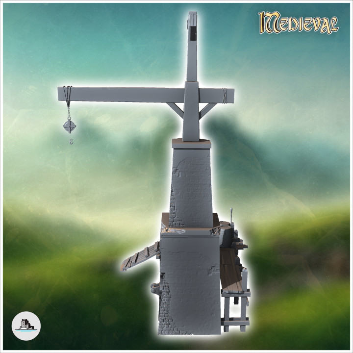 3D Printable Medieval and antique loading crane with wooden pontoon (1 ...