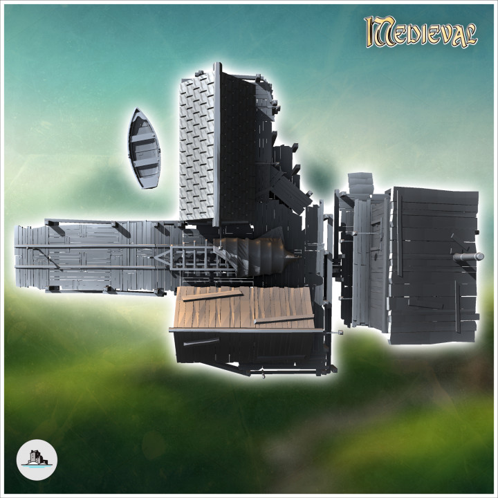 3D Printable Medieval port village with boat ramp and houses (1 ...