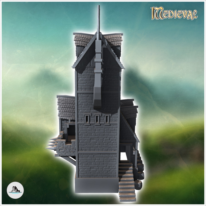 3D Printable Large fortified medieval building with battlements and ...