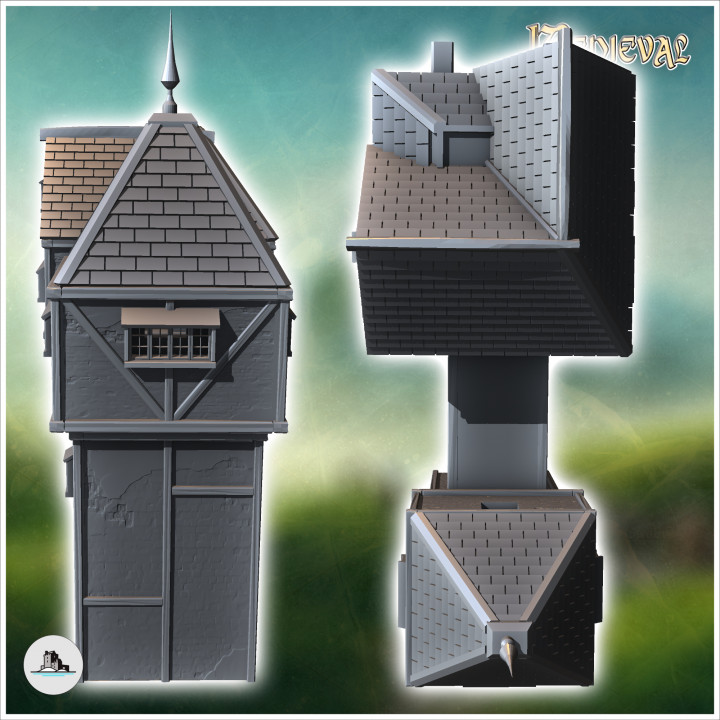 3D Printable Medieval building with tower and central arch (15 ...